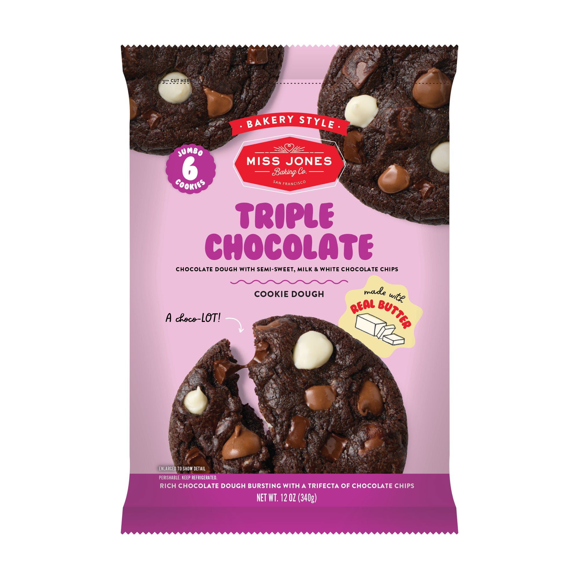 Jumbo Bakery Style Triple Chocolate Cookie Dough – Miss Jones Baking Co